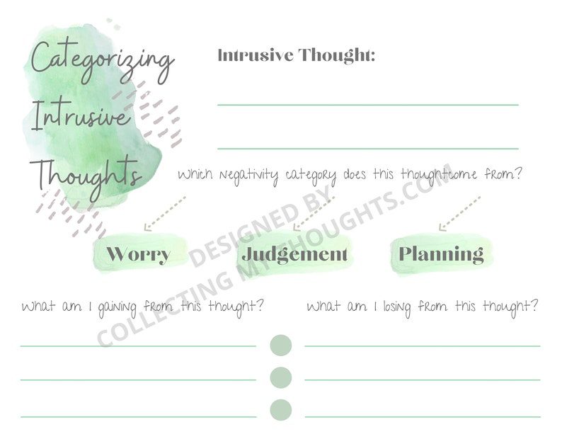 Intrusive Thoughts Worksheets- 2 Digital, Printable, PDF Files. to Help ...