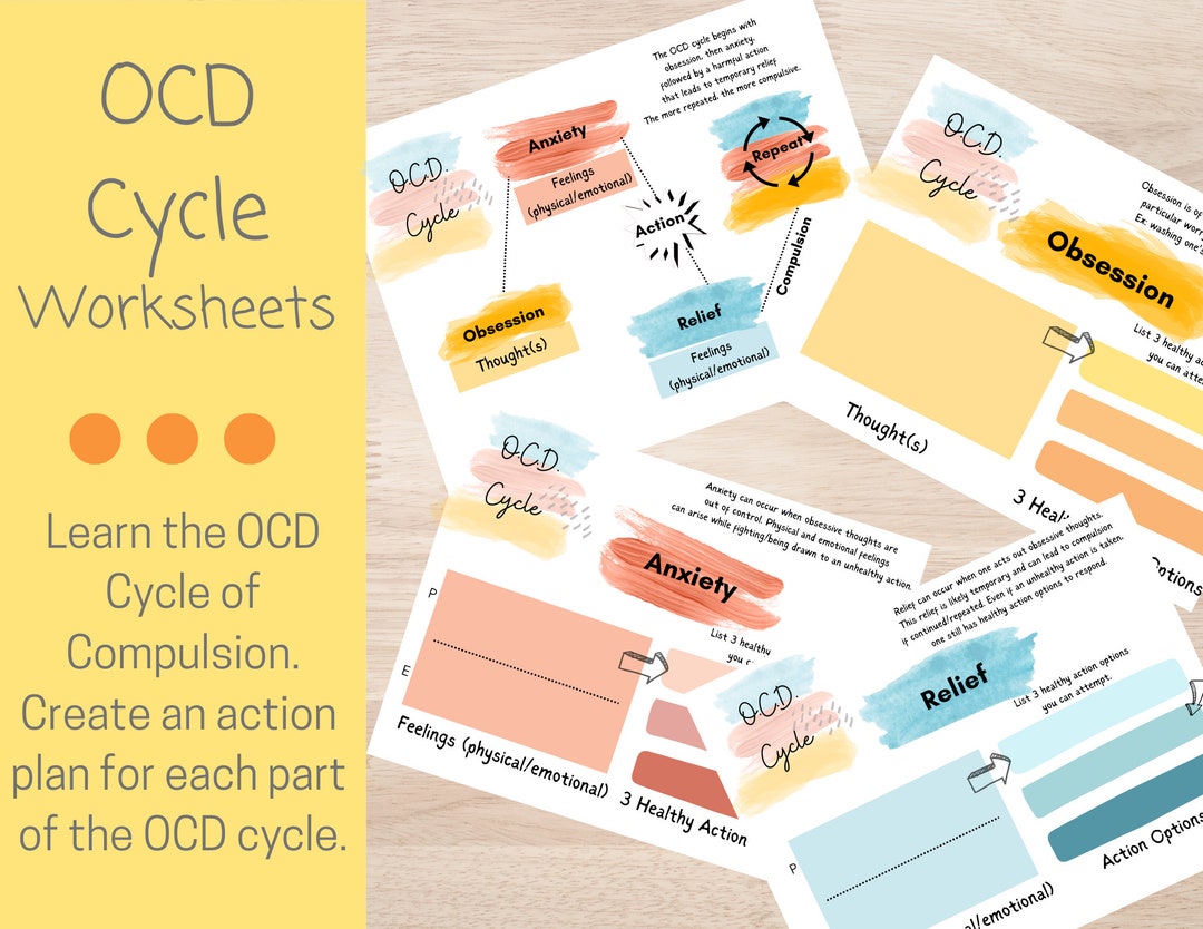 OCD Cycle Worksheets- 4 Digital, PDF, Record Obsessive Thoughts, Record Anxious Feelings ...
