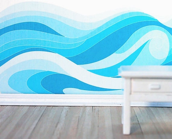 Items similar to Ocean Waves Traceable Wall Mural Pattern and Transfer ...