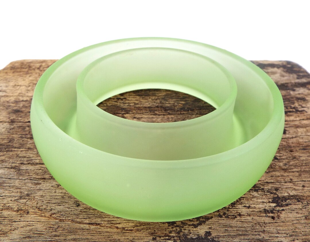 Vintage Frosted Green Glass Posy Ring - Round Shallow Circle Vase ...