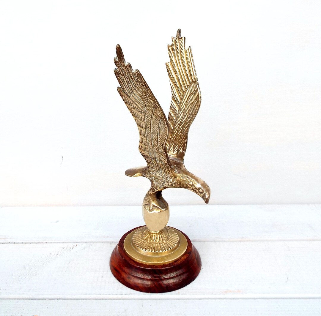 Brass Eagle on Wooden Plinth - Car Mascot - Study Desk Accessory ...