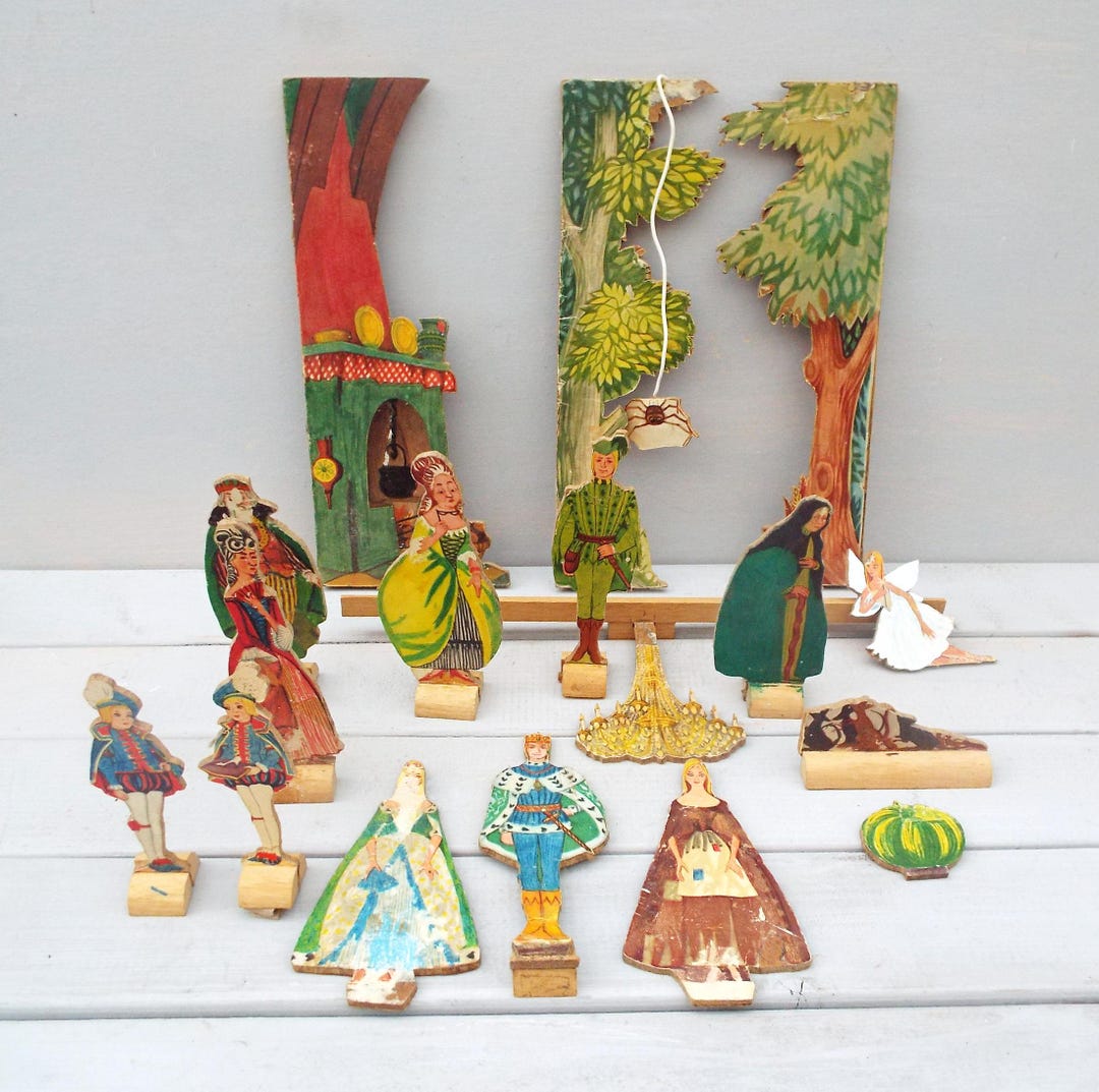 Vintage Toy Theatre Cinderella Figures and Stage Props - Distressed and ...