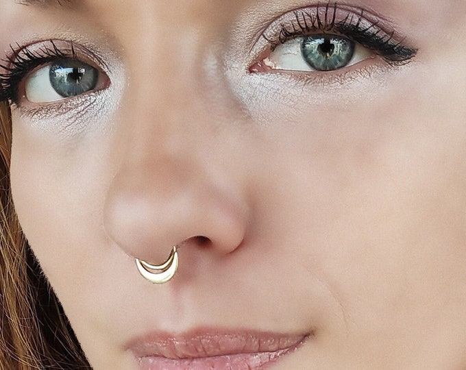 Septum Ring, Half Moon Septum, Moon Septum Ring, Daith Hoop Earring ...