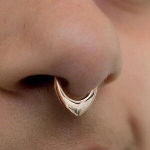Triangle Septum Ring, Rose Gold Piercing Jewelry, 14k Gold Septum Ring, Solid Gold Teardrop ...