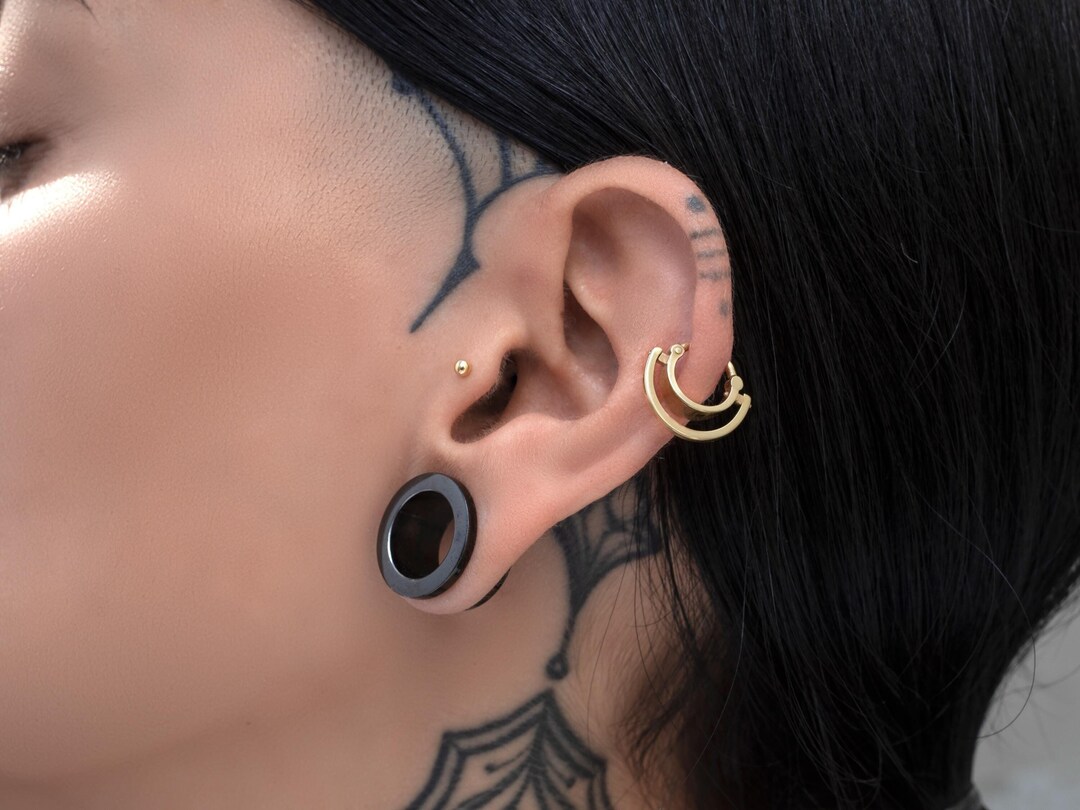 Gold Wide Helix Piercing Clicker, Septum Jewelry, Double Piercing Ring ...