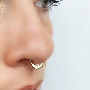14k Solid Gold Septum Ring, Flat Moon Septum, Septum Jewelry, 16g Septum Ring, 18g Septum Ring ...