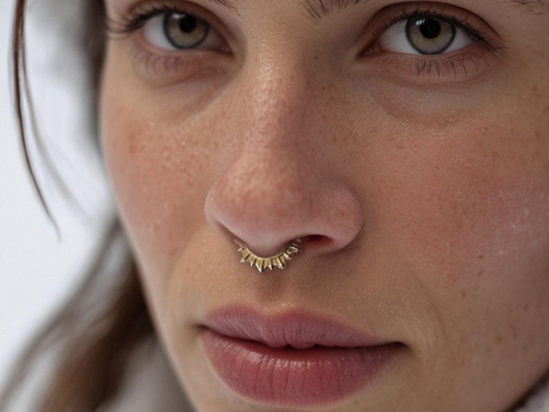 Septum Jewelry – Gold Septum Ring, Gothic Clicker, 14K Art Deco ...