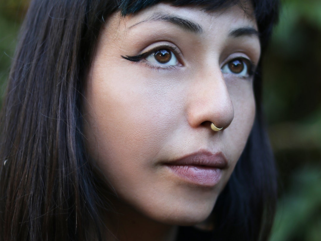 14k Gold Septum Ring: Wide Cuff Seamless Nose Ring, Tribal Piercing ...
