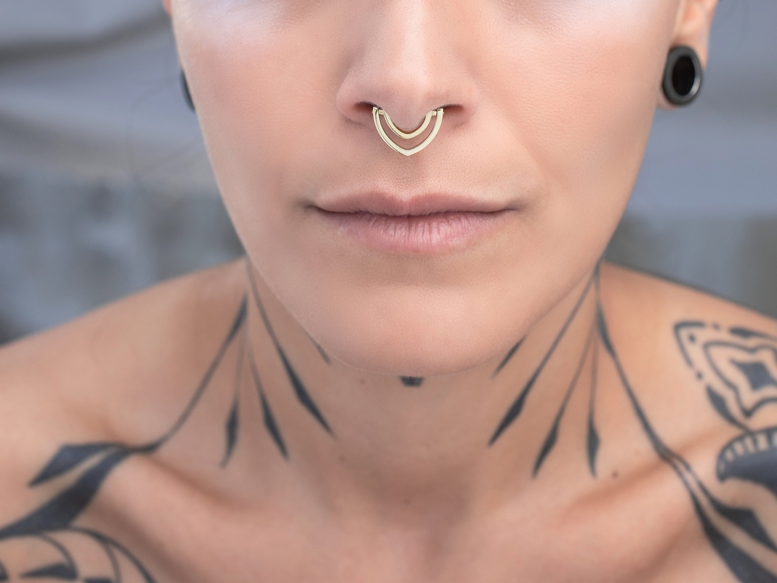 14k Solid Gold Septum Ring, Piercing Jewelry, 14k Gold Nose Ring, 16/18 ...