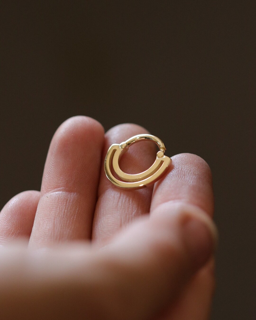 Double Septum Ring, Moon Septum Ring, Stacked Septum Clicker, Nose Piercing, 14k Solid Gold ...