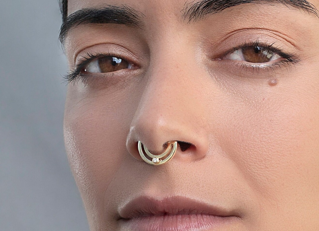 Diamond Septum Ring, 14k Solid Gold Septum Ring, Septum Jewelry, Unique ...