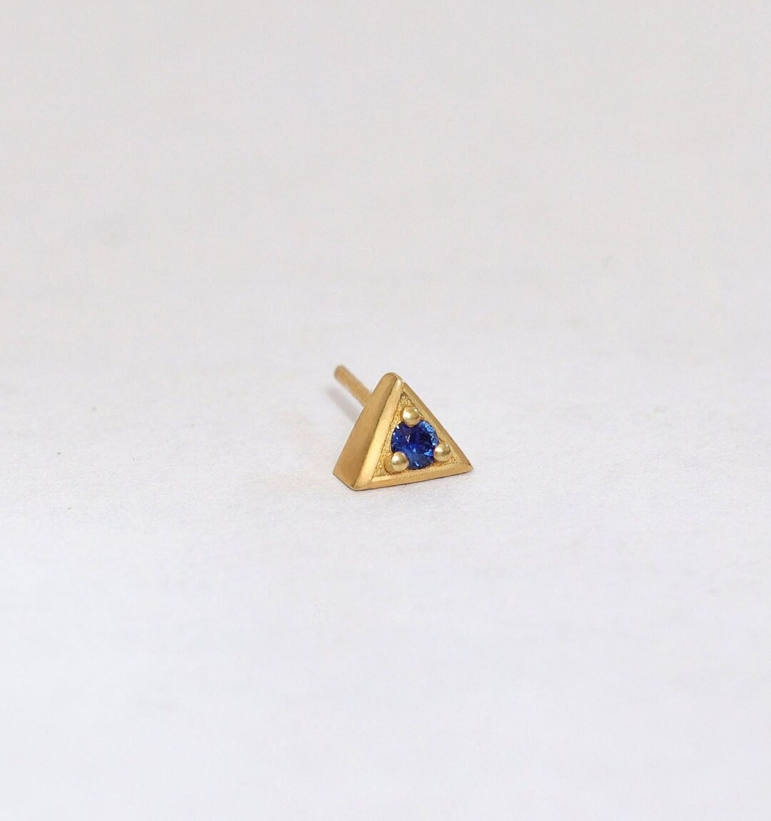 Blue Sapphire Tiny Triangle Flat Back Stud Earring, Gemstone 14k Solid ...
