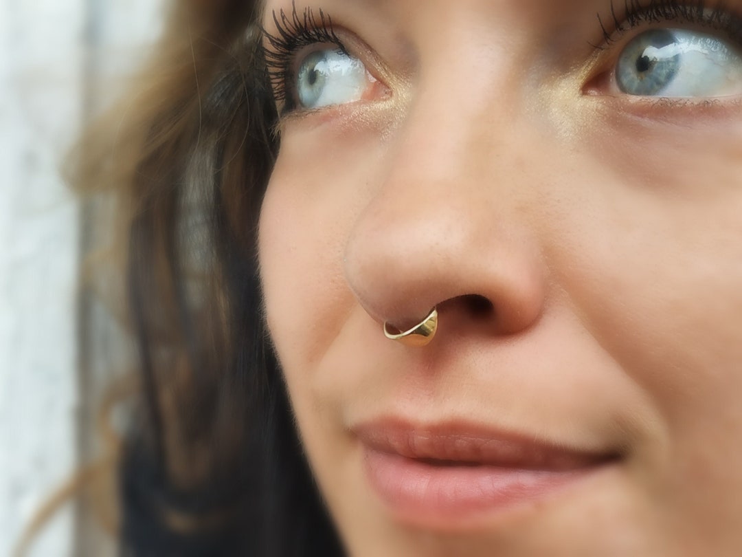 Solid Gold Septum Ring, Dainty Nose Cuff, Gold Septum Piercing, 18g ...