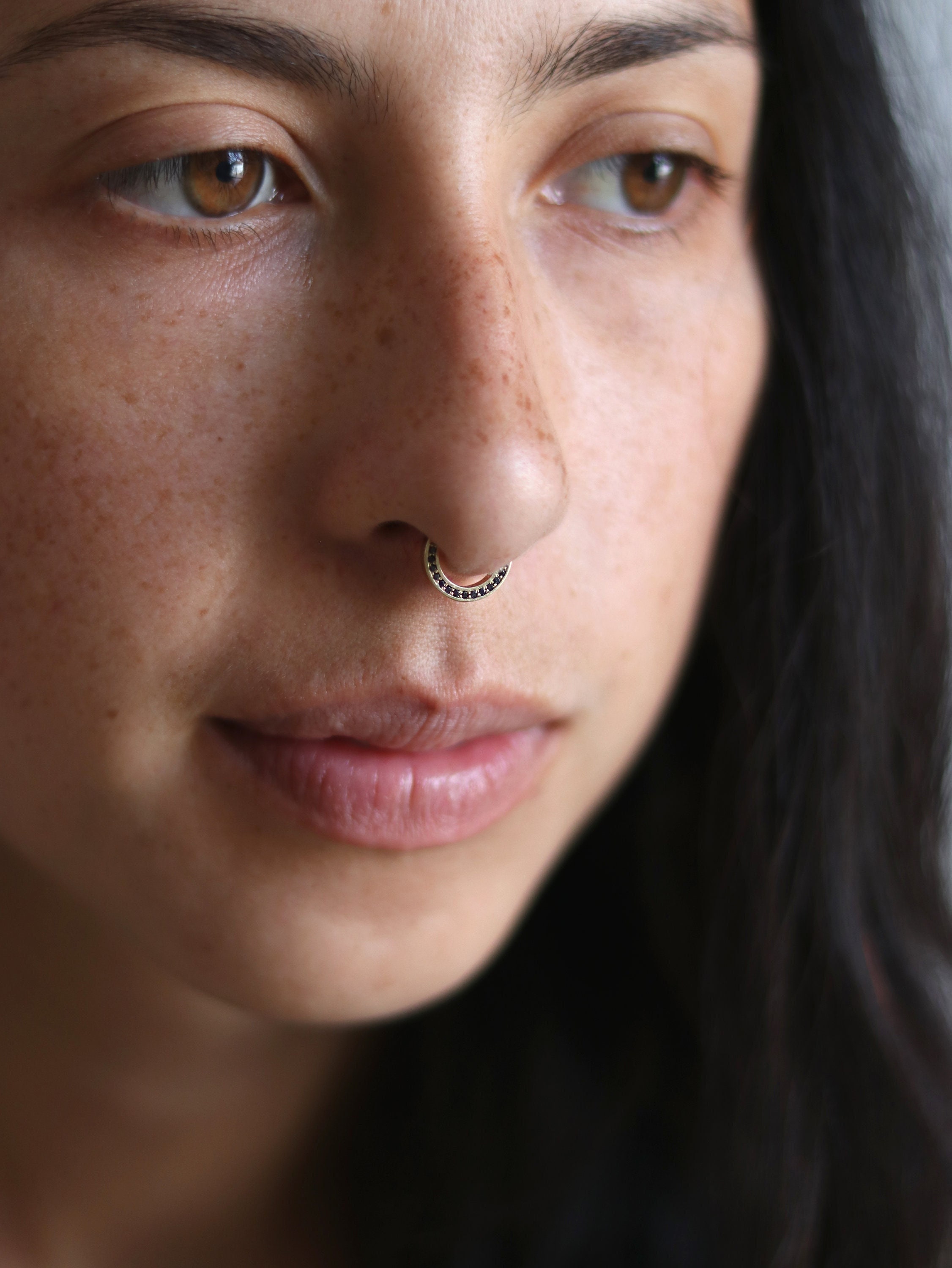14k Solid Gold Septum, Black Septum Piercing Jewelry, Diamond Septum ...