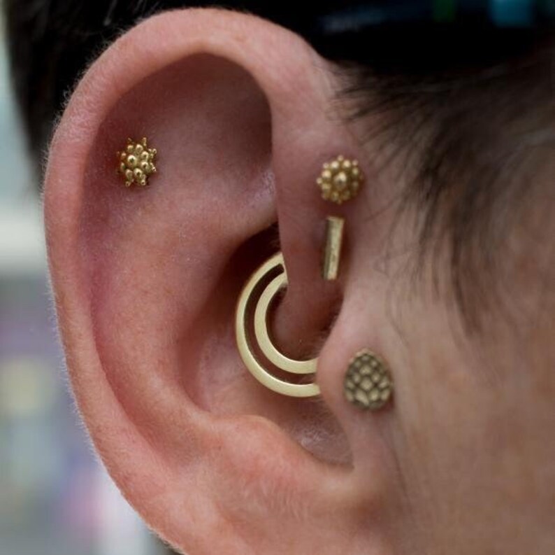 Double Daith Piercing Solid Gold Boho Jewelry for Women - Etsy