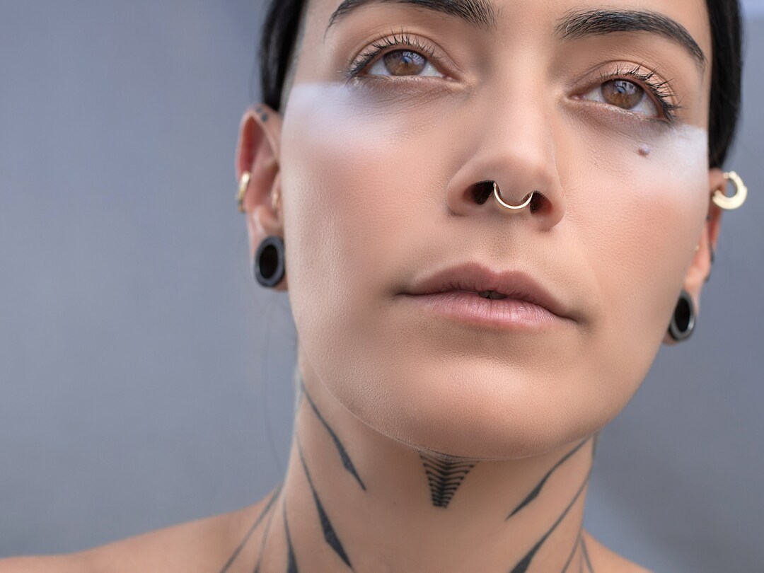 Solid Gold Septum Clicker, Wide Septum Ring, Tribal Septum Ring, Mens ...