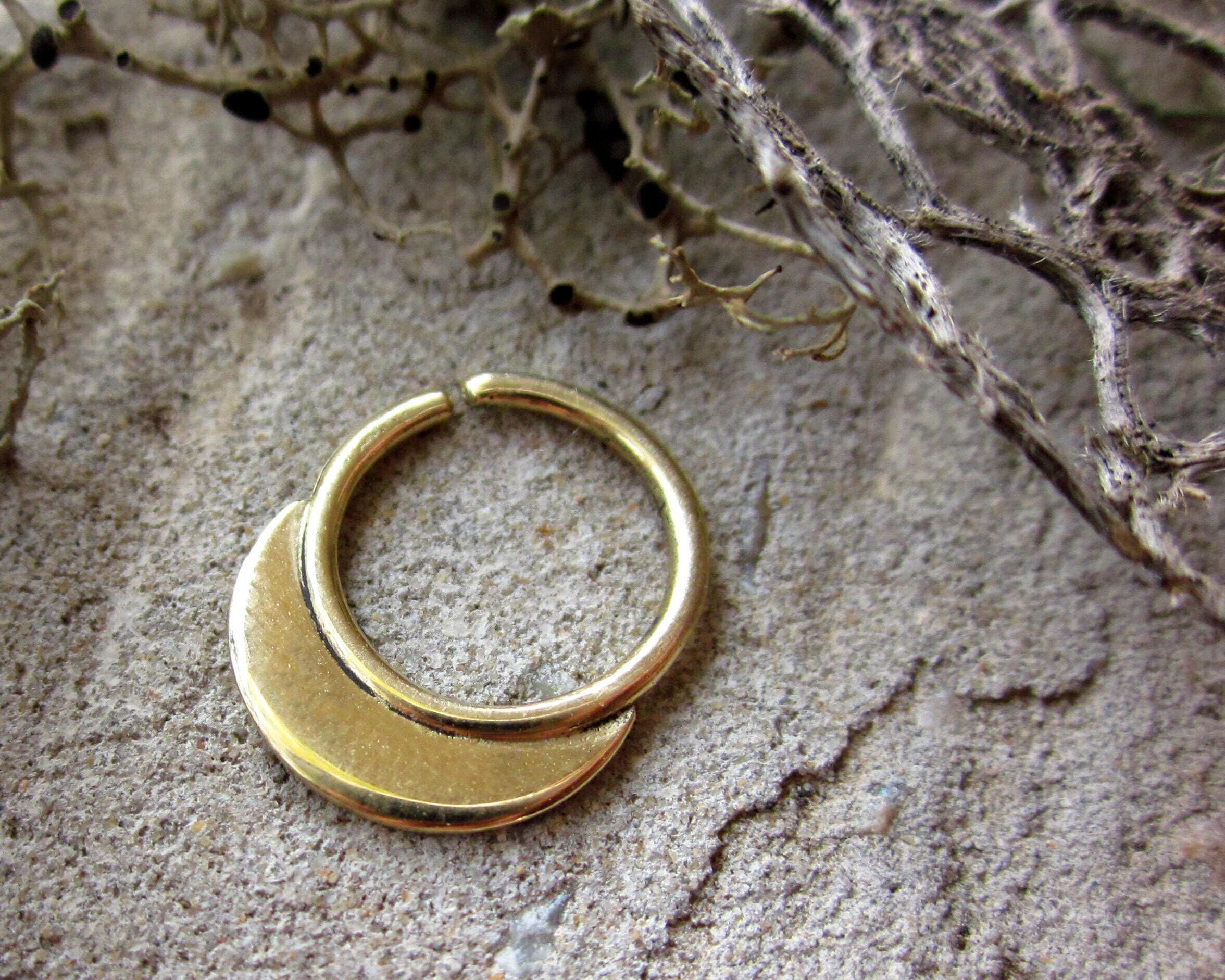 7mm, 8mm Septum Piercing, Snug Crescent Moon Nose Ring, 14k Gold Septum ...
