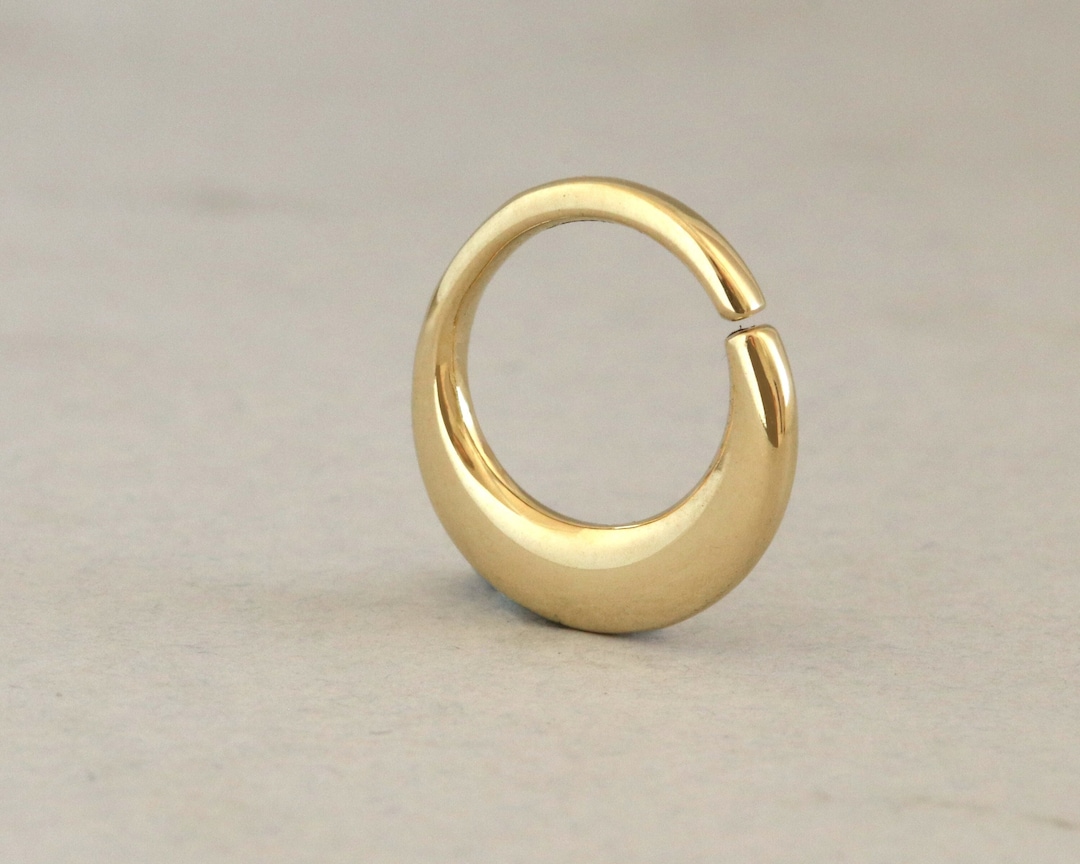 14k Solid Gold Septum Ring, Flat Moon Septum, Septum Jewelry, 16g Septum Ring, 18g Septum Ring ...
