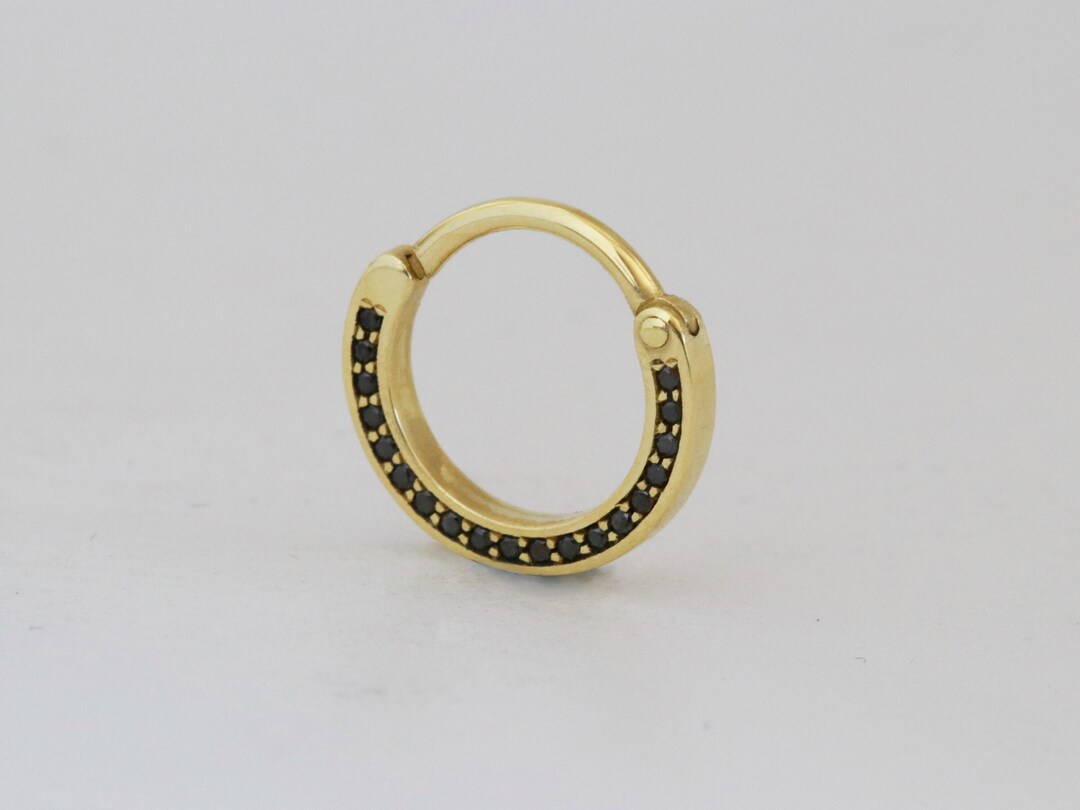 14k Solid Gold Septum, Black Septum Piercing Jewelry, Diamond Septum ...