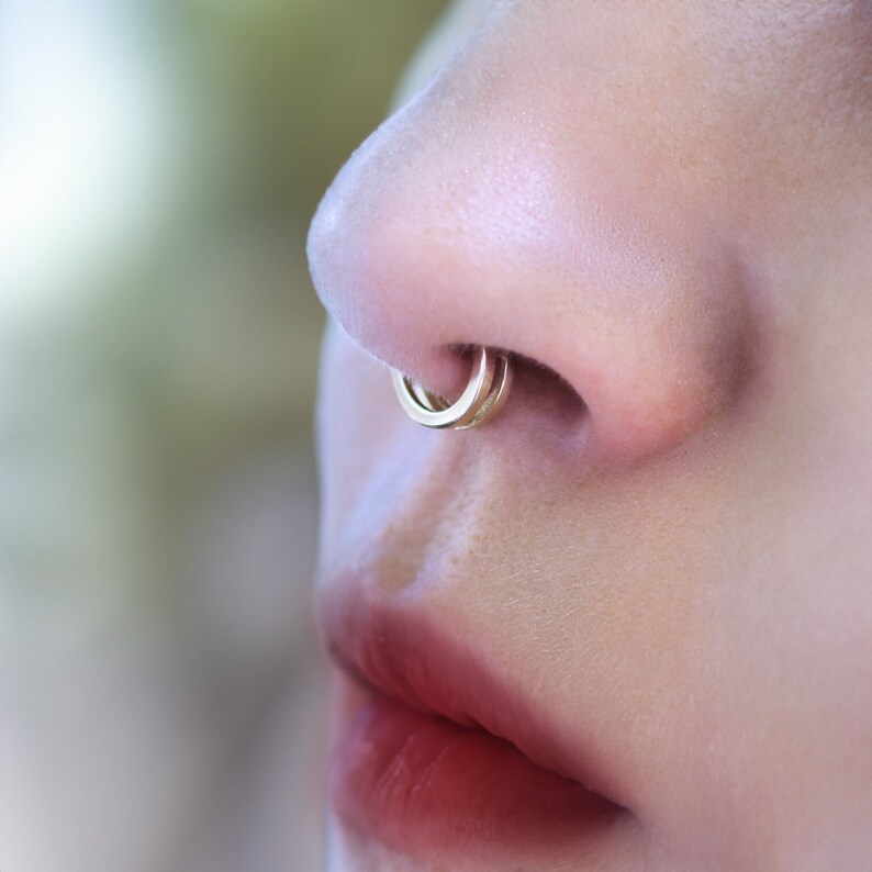 14k Solid Gold Septum Ring, Double Septum Ring, Septum Clicker, Septum ...
