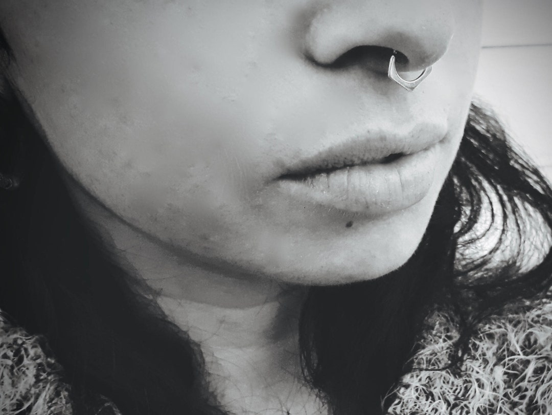 Silver Septum Ring, Geometric Triangle Septum Ring, Unique Nose Ring ...