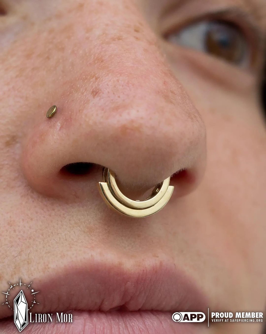 14k Solid Gold Septum Clicker, 8mm Stacked Double Hoop Gold Septum Ring ...
