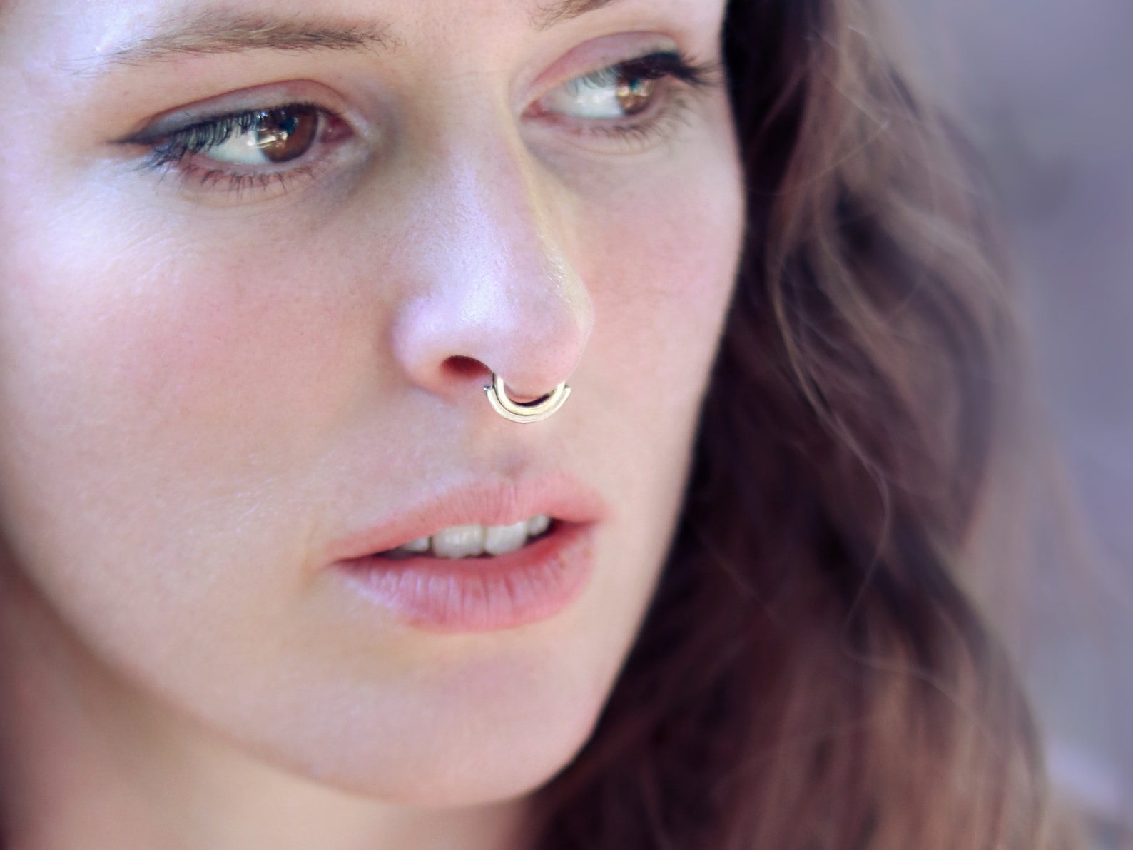Stacked Double Hoop 14k Gold Septum Ring, Solid Gold Septum Clicker ...