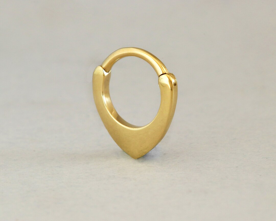 14k Solid Gold Triangle Septum Ring, Hinged Tear Drop Septum Clicker ...