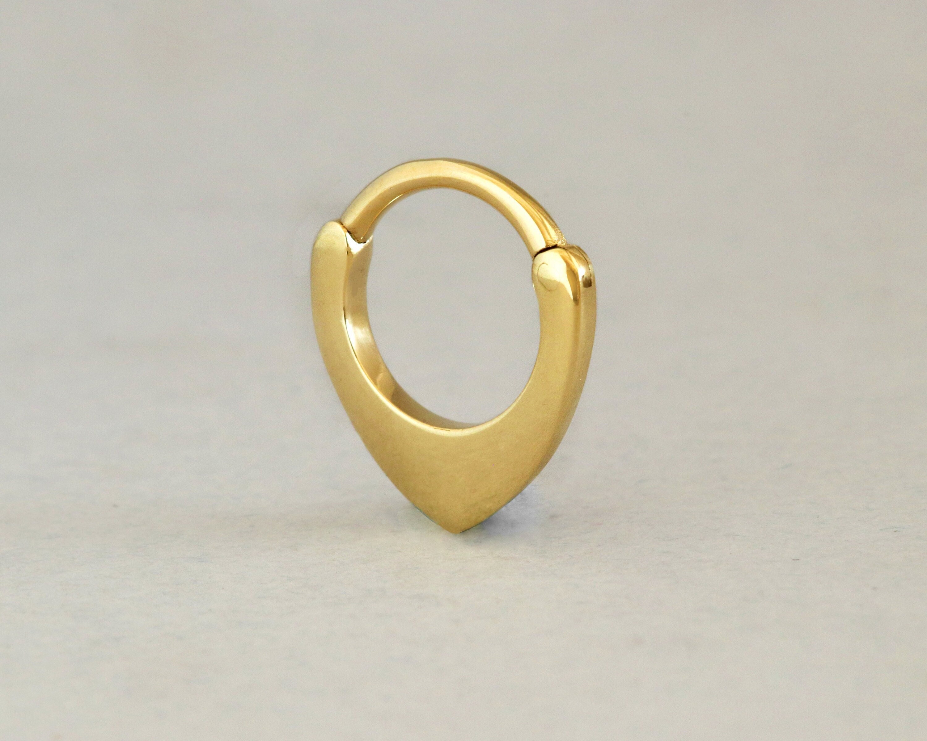 Triangle Septum Ring, 14k Solid Gold Septum Clicker, Pointy Septum ...