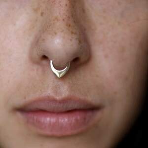 Triangle Septum Ring, Rose Gold Piercing Jewelry, 14k Gold Septum Ring, Solid Gold Teardrop ...