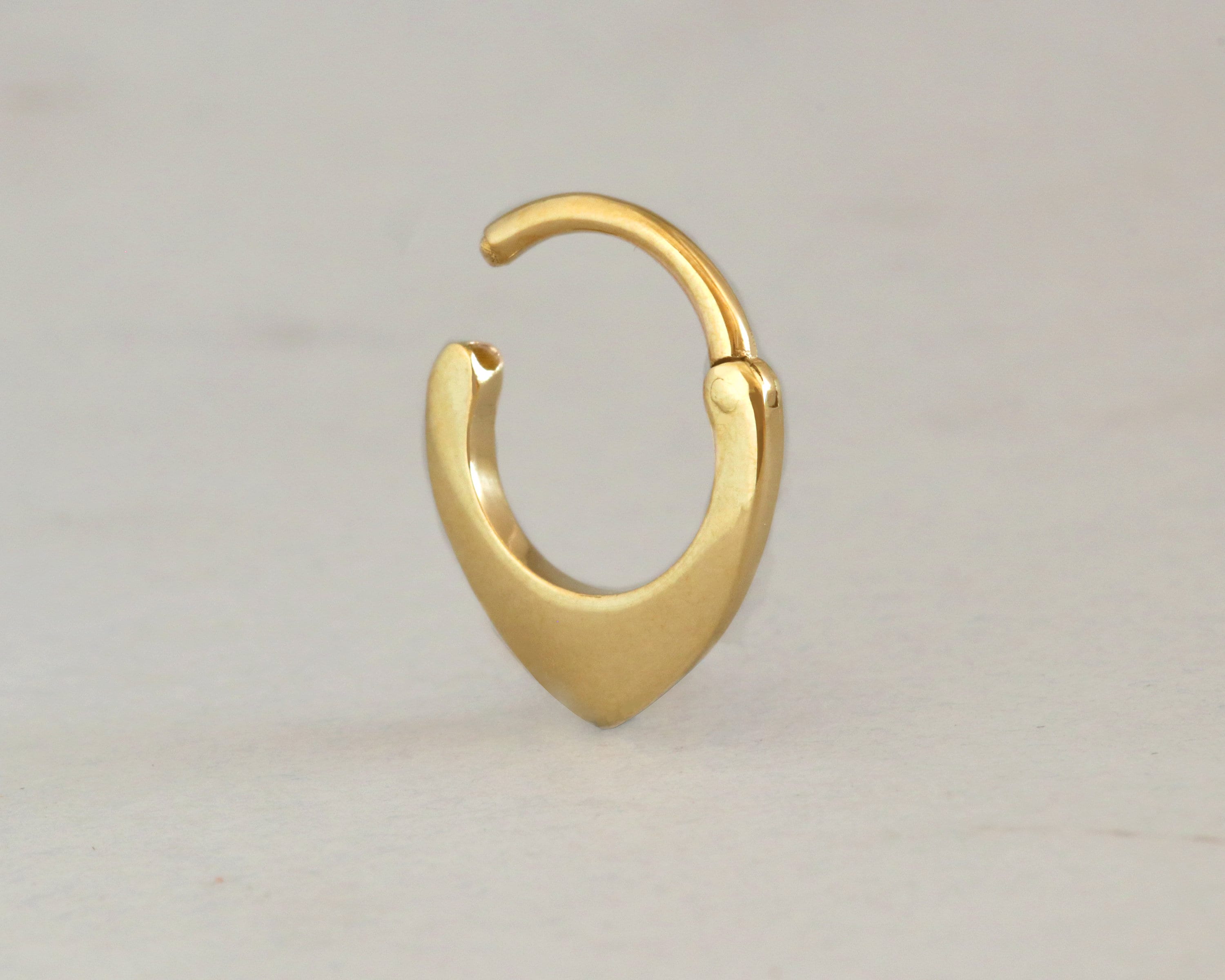 Triangle Septum Ring, 14k Solid Gold Septum Clicker, Pointy Septum ...