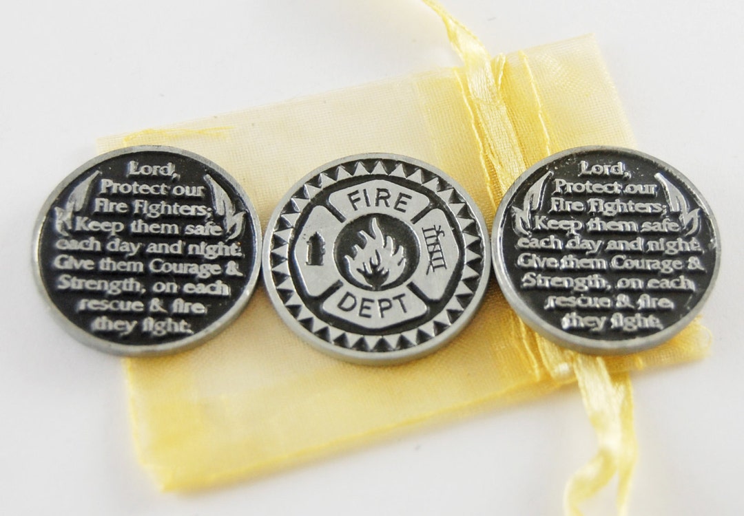 Set of 3 Firefighter Pocket Tokens With Organza Bag - Etsy