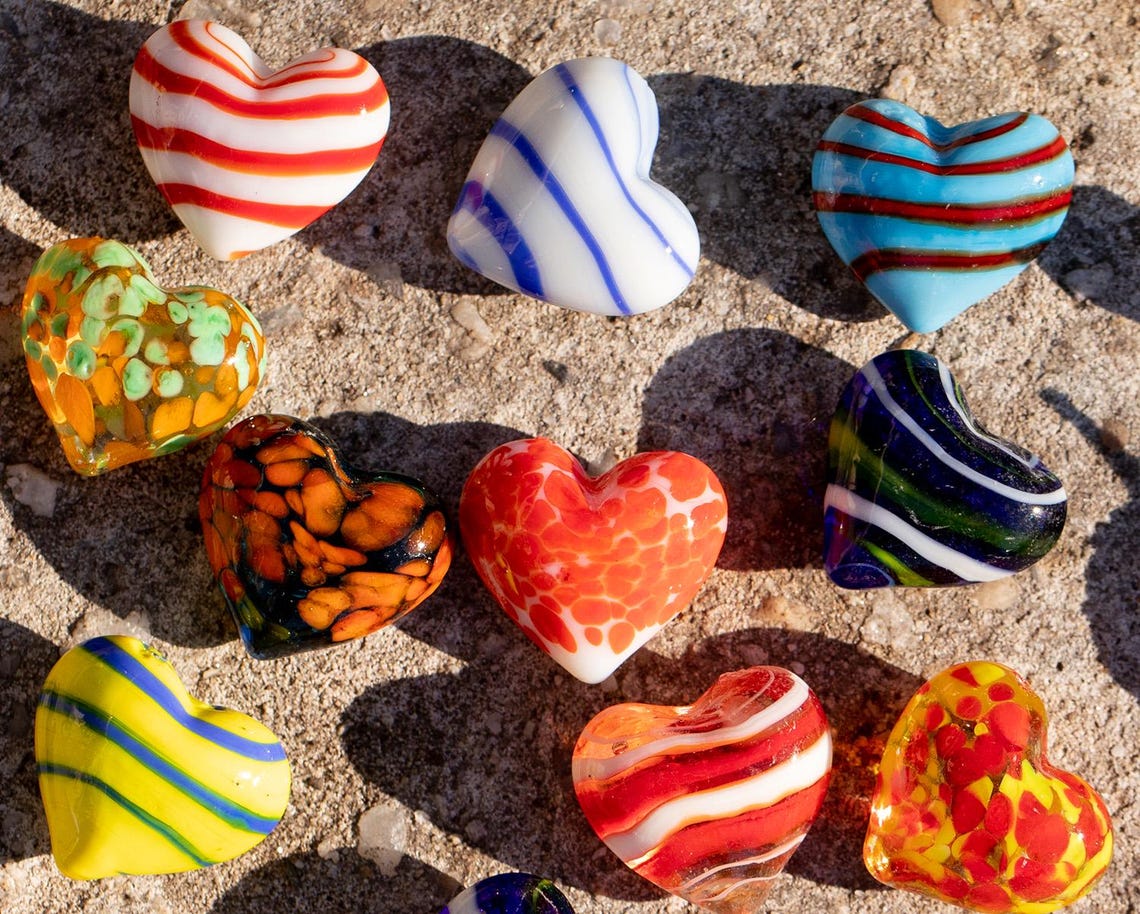 Multi-colored Glass Pocket Hearts- Bulk Sets - Etsy