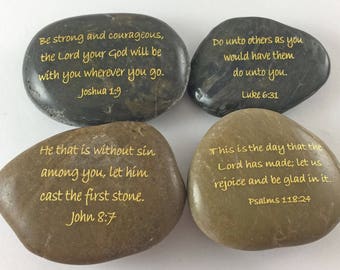 Engraved River Rock Set of 4 Christian Scripture Verses Set | Etsy