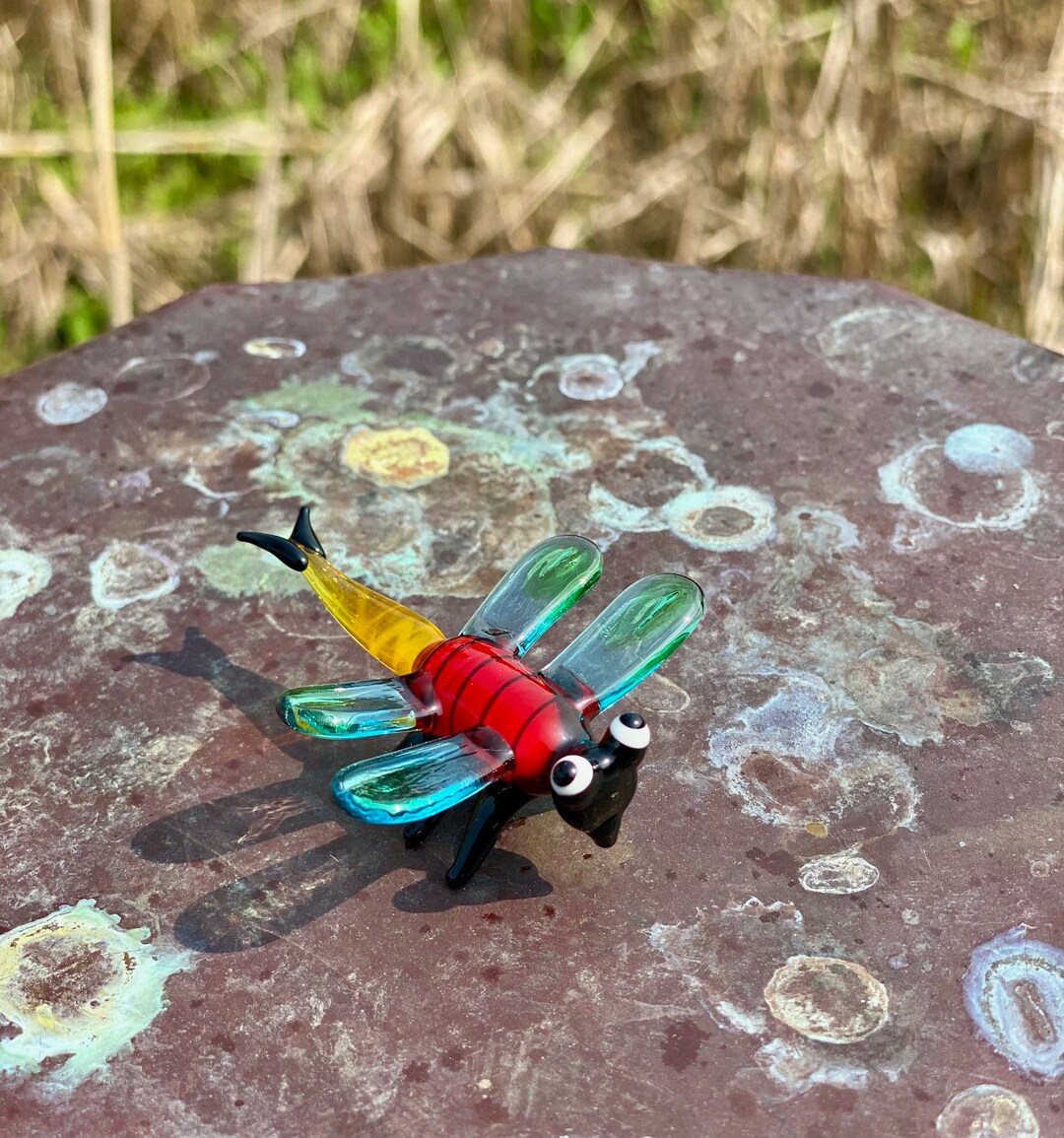 Mini Miniature Glass Dragonfly Sitter Figurine Collectible - Sold ...