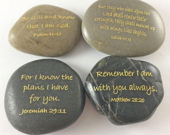 Engraved River Rock Set of 4 Christian Scripture Verses Set | Etsy