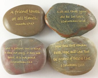 Engraved River Rock Set of 4 Christian Scripture Verses Set | Etsy