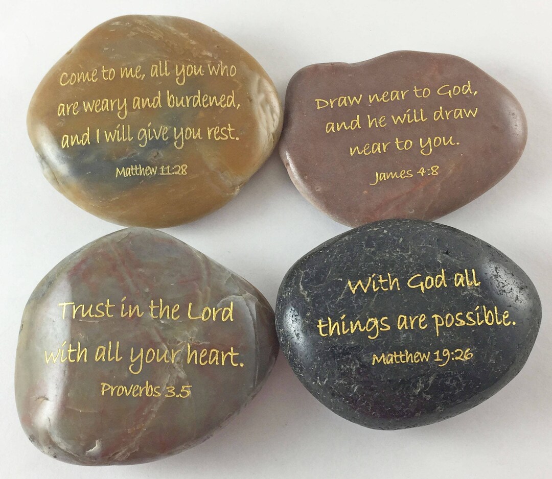 Engraved River Rock Set of 4 Christian Scripture Verses Set A - Etsy