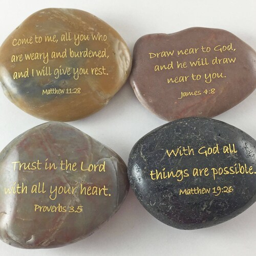Engraved River Rock Set of 4 Christian Scripture Verses Set - Etsy