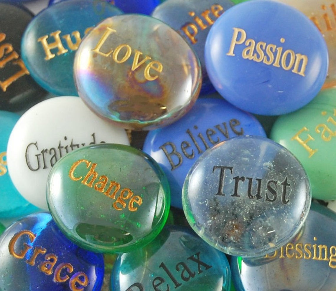 Engraved Colored Glass Word Stones Bulk Sets FREE USA - Etsy