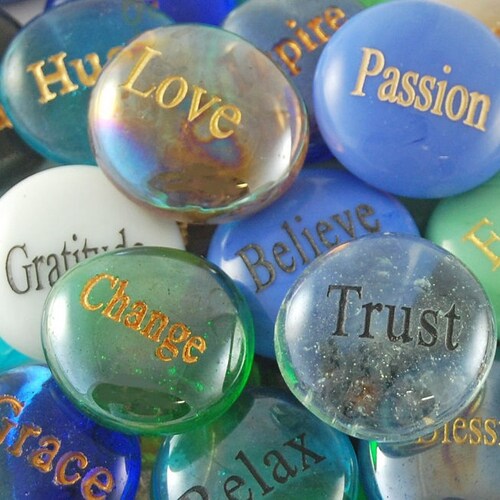 Engraved Colored Glass Word Stones Bulk Sets FREE USA - Etsy