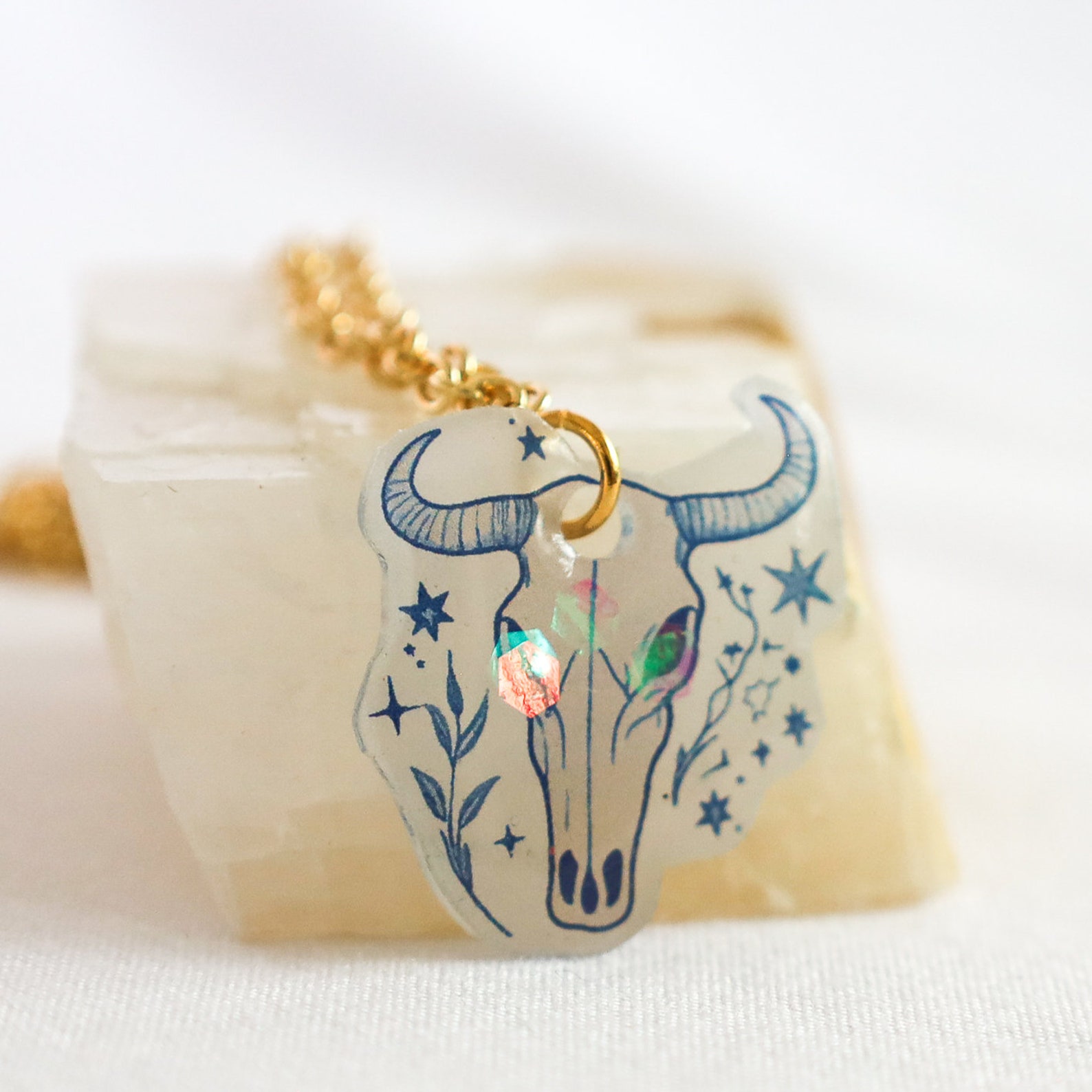 Western Third Eye Cow Skull Glitter Inlay Resin Handmade Jewelry Gift ...