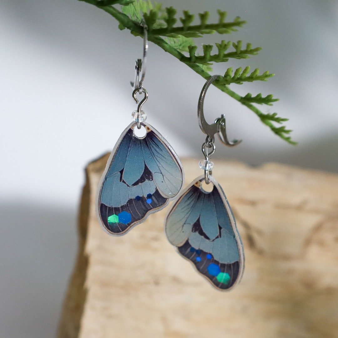 Boho Blue Butterfly Wings Shrinky Dink Earrings Glitter Resin Handmade ...