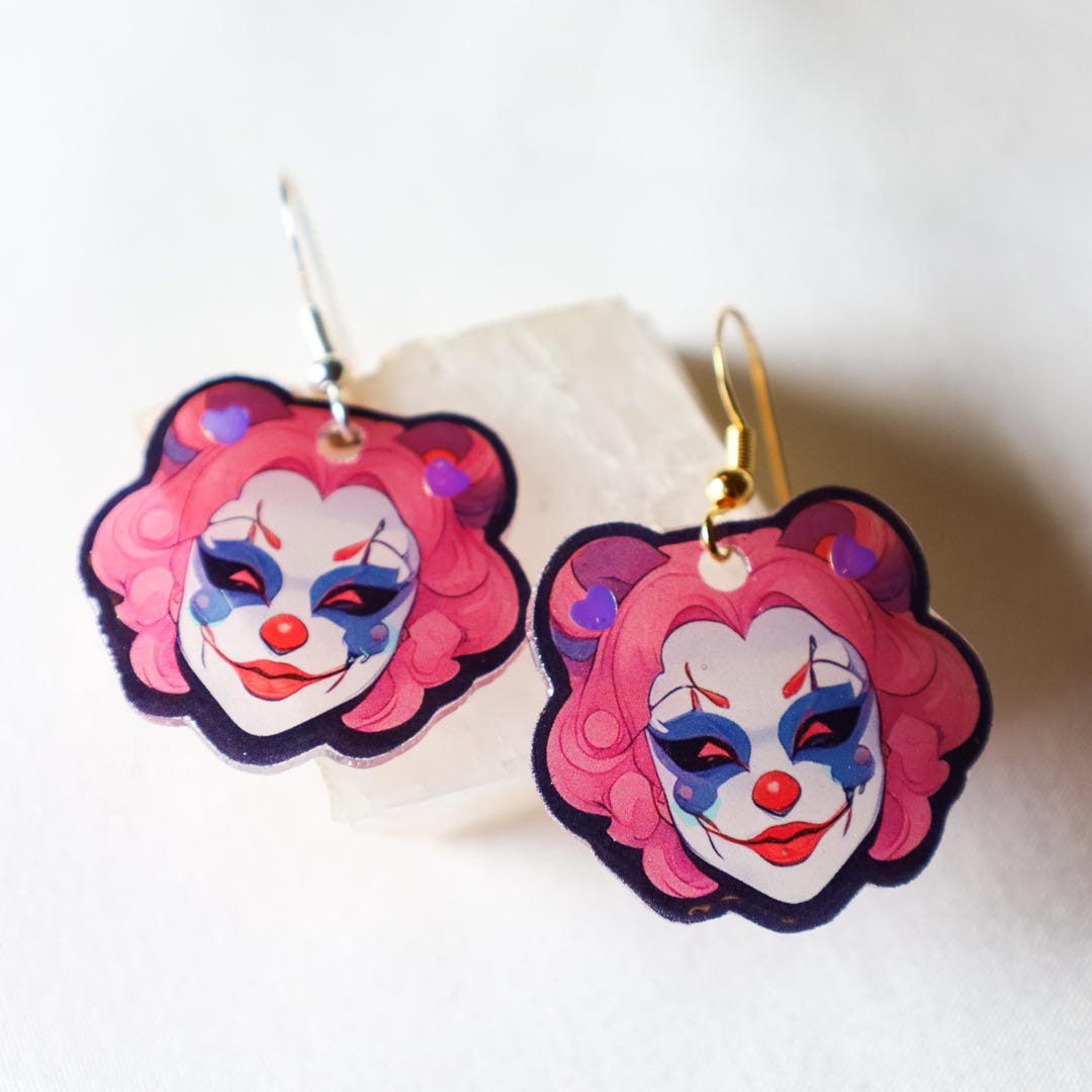 Creepy Cute Spooky Pink Circus Clown Earrings Halloween Festival Rave ...