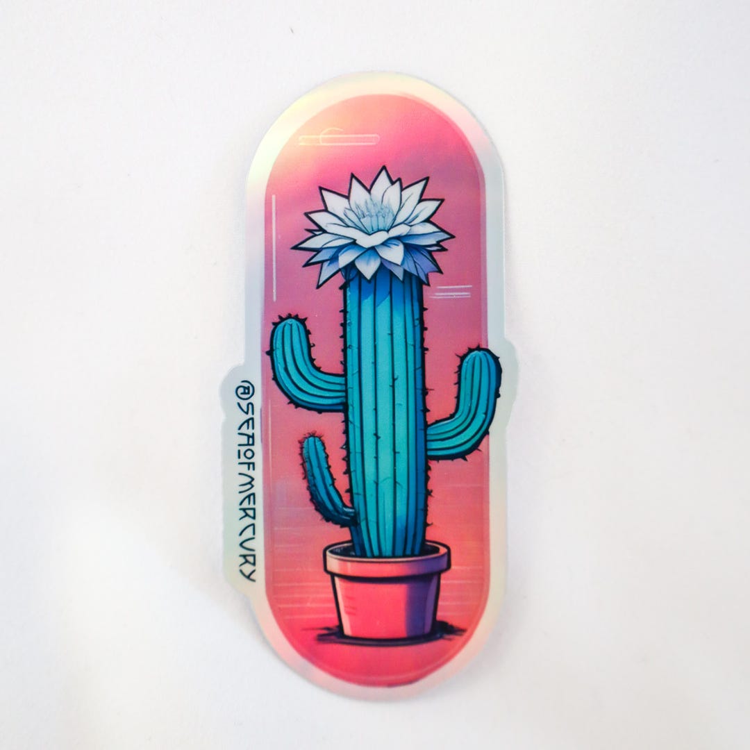 Holographic Hot Pink Cactus Flower Cute Cool Vinyl Sticker Waterproof ...