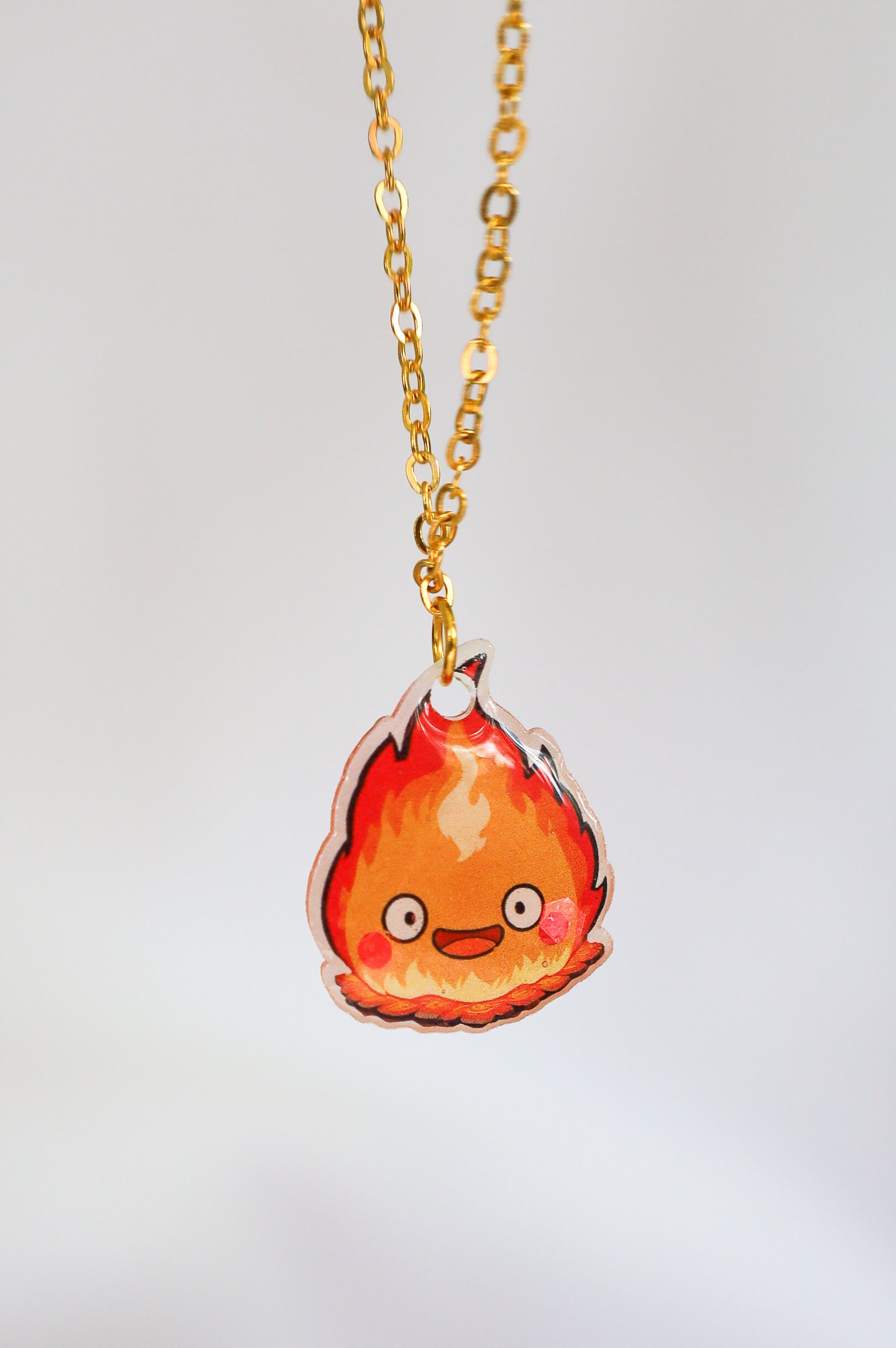 Glittery Calcifer Pendant Kawaii Necklace Handmade Jewelry Gift for Her ...
