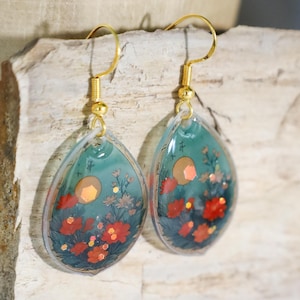 Unique Light Catching Earrings Poppy Flower Field Sunrise Festival Rave ...