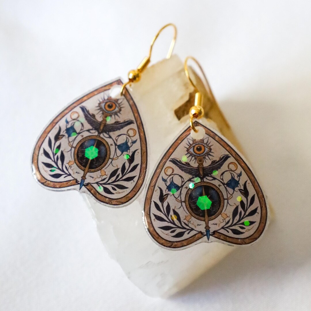 Golden Vintage Eye Planchette Ouija Board Earrings Spooky Halloween ...