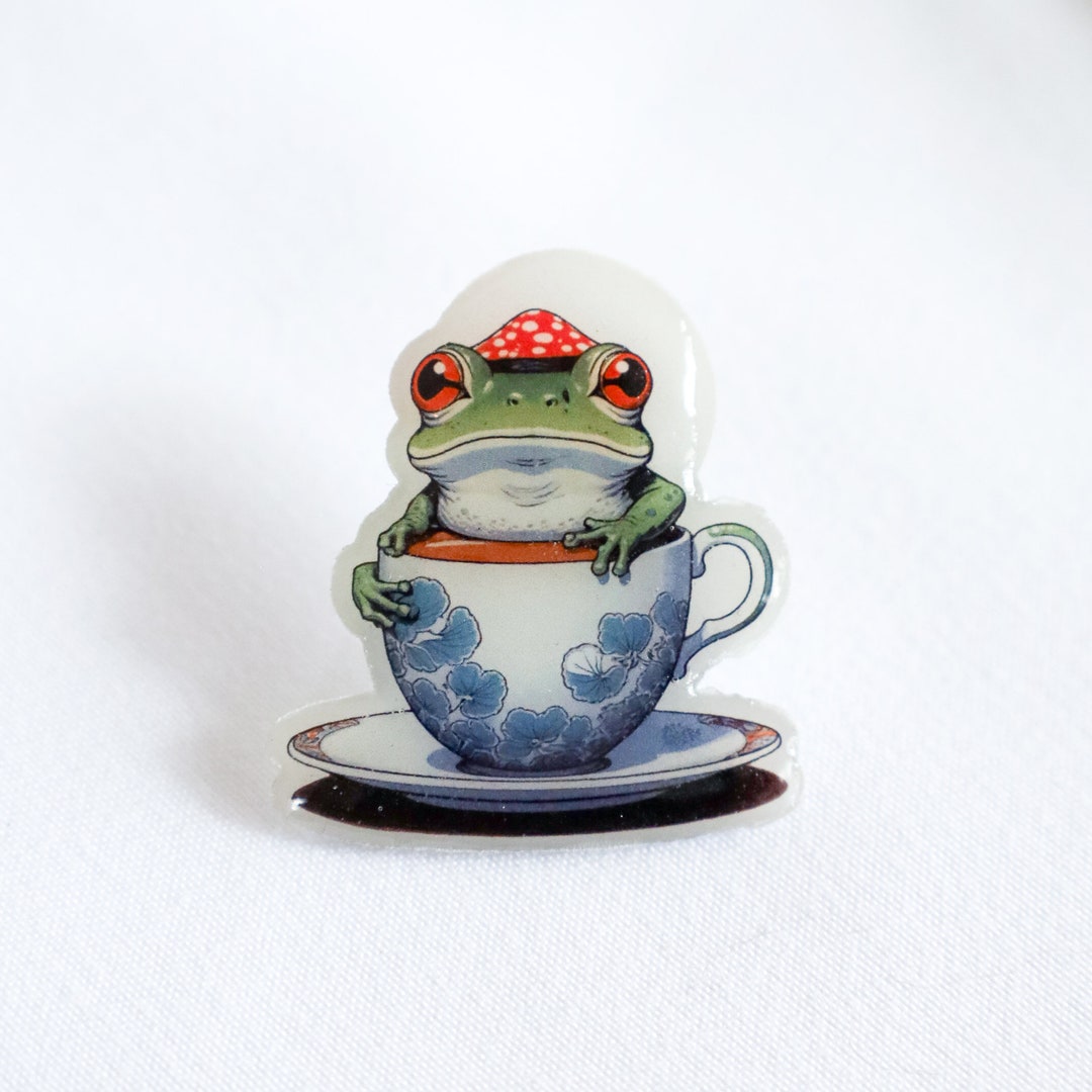 Cute Frog in a Teacup With a Mushroom Hat Resin Enameled Pin - Etsy