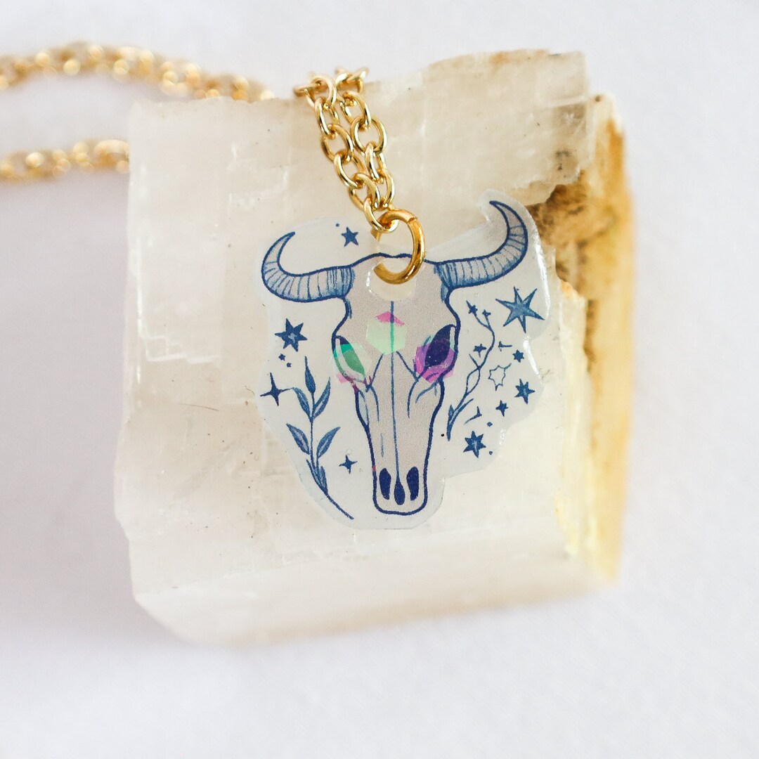 Western Third Eye Cow Skull Glitter Inlay Resin Handmade Jewelry Gift ...